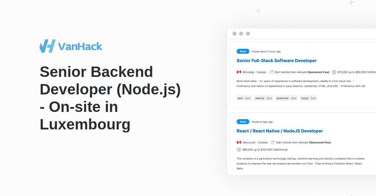 Senior Backend Developer (Node.js) - On-site in Luxembourg - VanHack